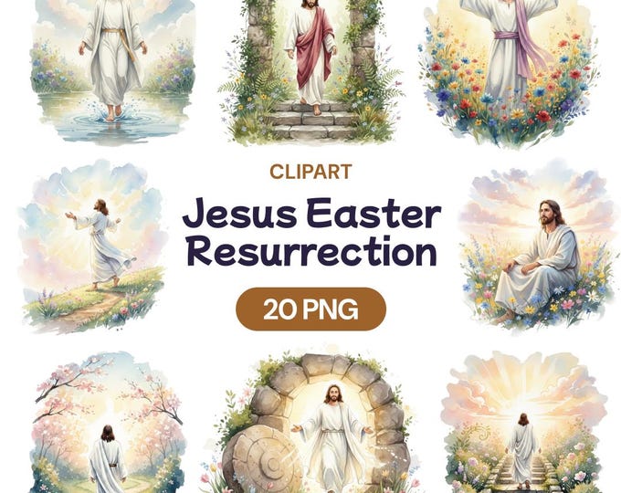 Jesus Resurrection Clipart, 20 Watercolor Easter PNG, He is Risen ...