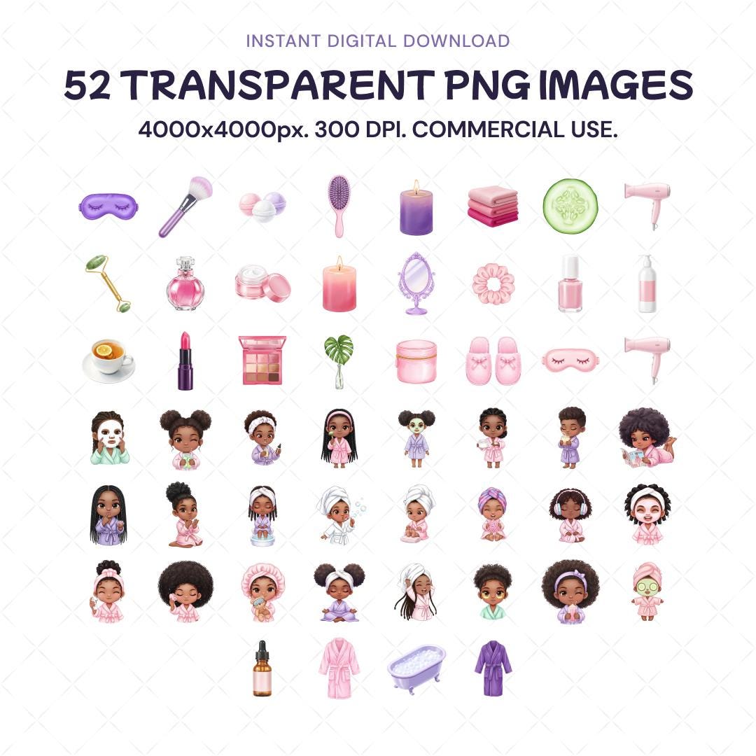African American Spa Party Clipart, Cute Black Girl Skincare PNG ...
