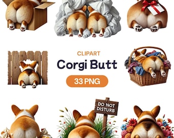 Cute Corgi Butt Clipart PNG, Kawaii Baby Dog Watercolor Illustration ...