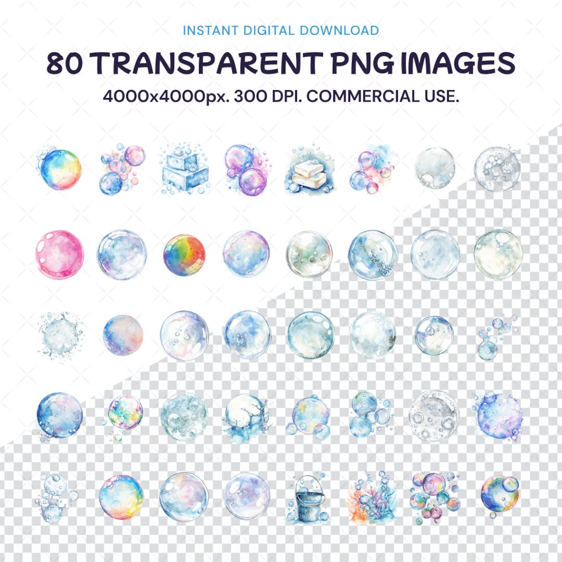 Cute Bubbles Clipart, Playful Iridescent Bubble Watercolor Illustration ...