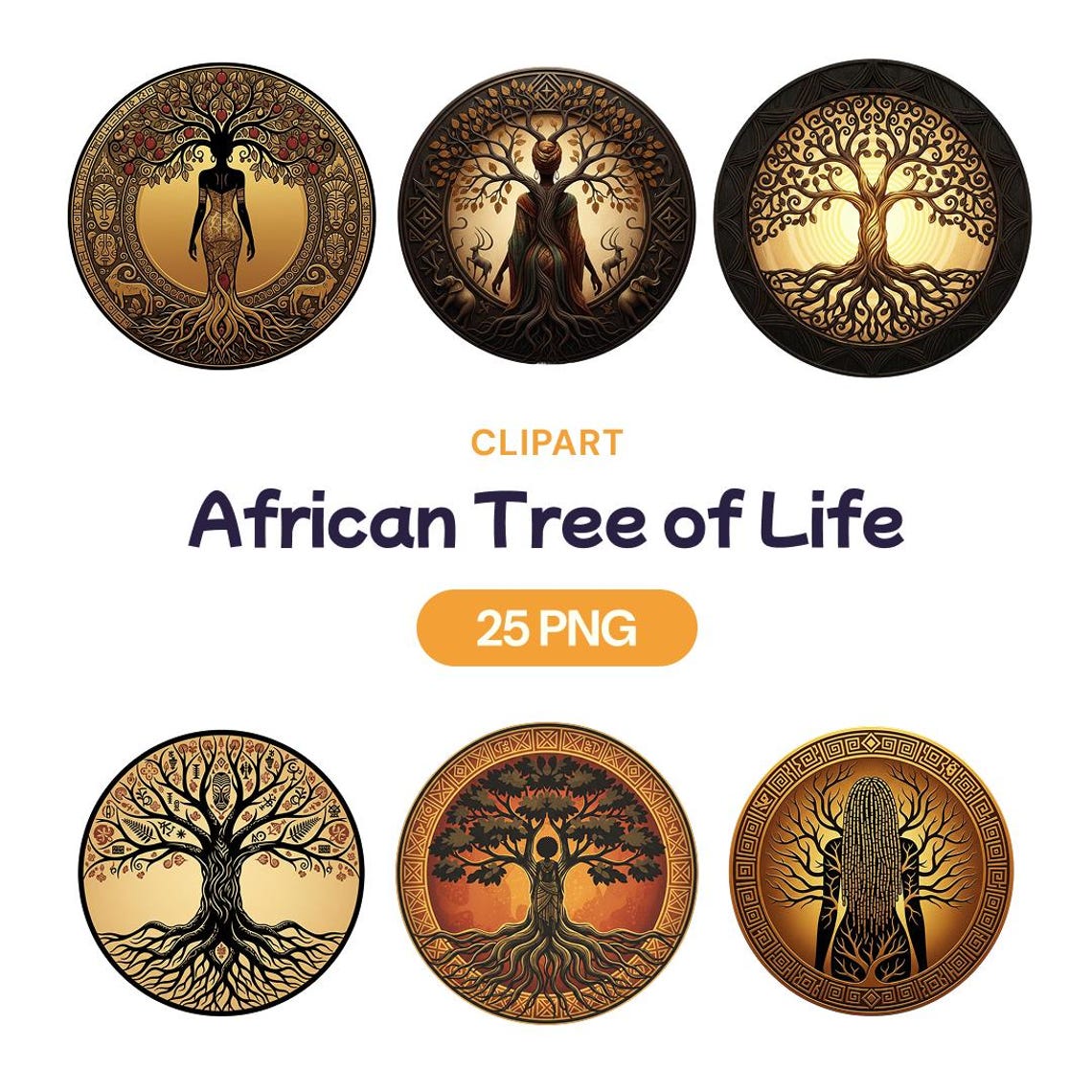 African Tree of Life Clipart, 25 Tribal Roots PNG, Black Woman ...