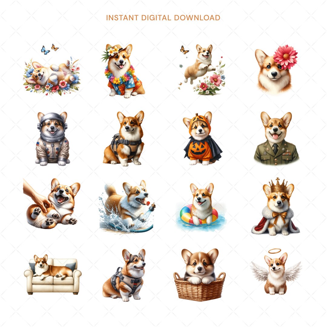 Cute Corgi Clipart, Kawaii Baby Dog Butt Watercolor Illustration, Pet ...