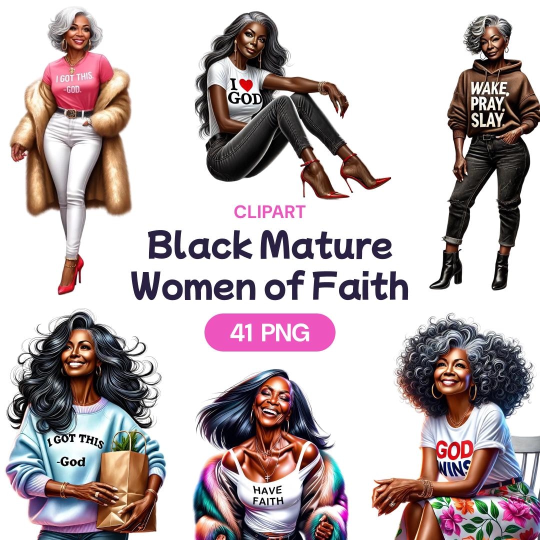 Black Mature Women of Faith Clipart, Watercolor African American ...