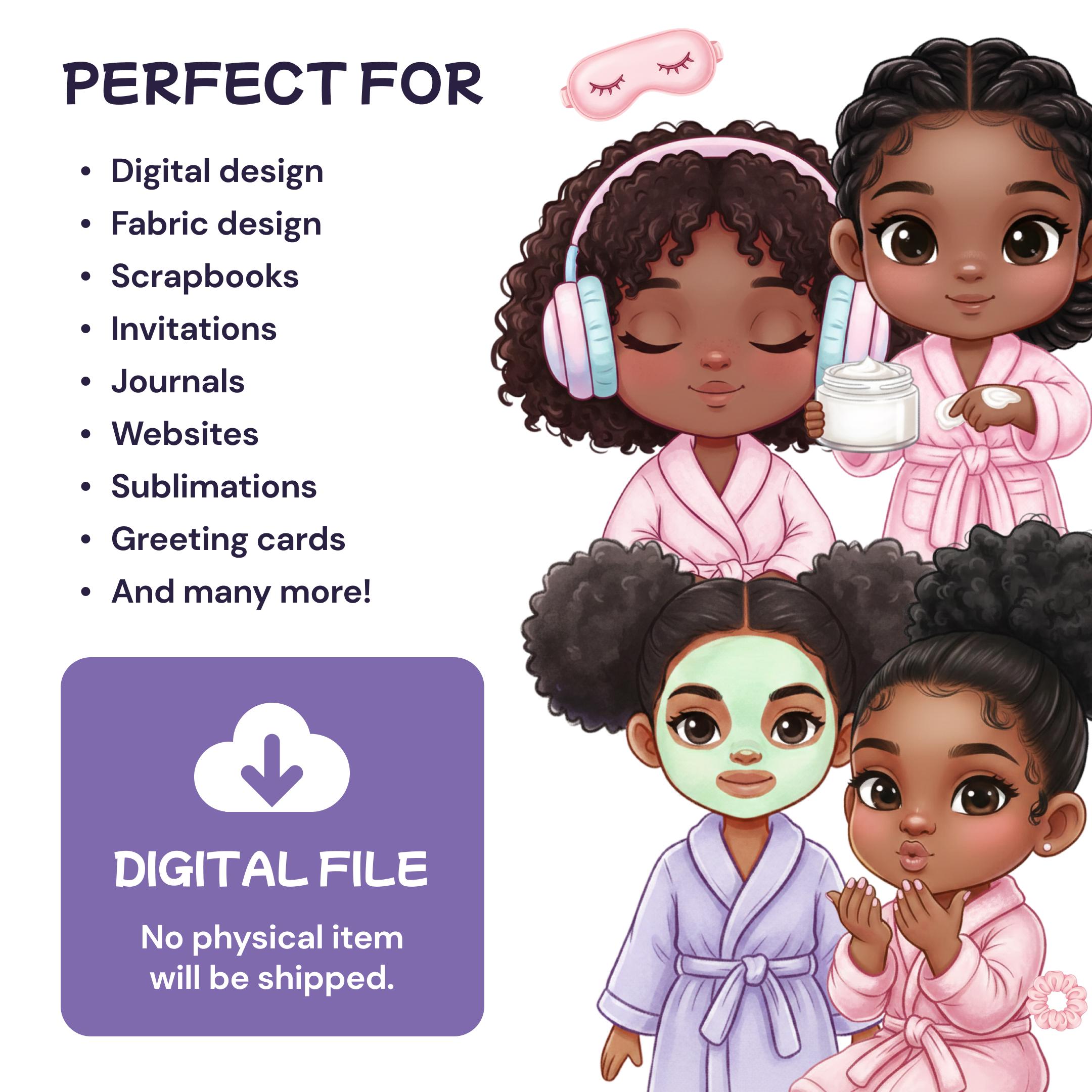 African American Spa Party Clipart, Cute Black Girl Skincare PNG ...