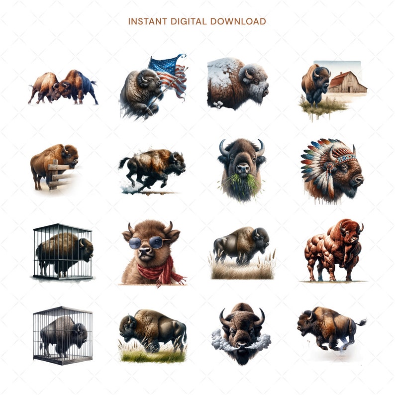 Watercolor Bison Clipart, Cute American Buffalo Head Illustration ...