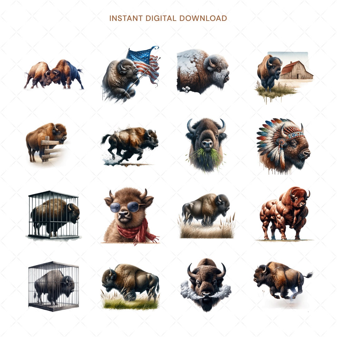Watercolor Bison Clipart, Cute American Buffalo Head Illustration ...