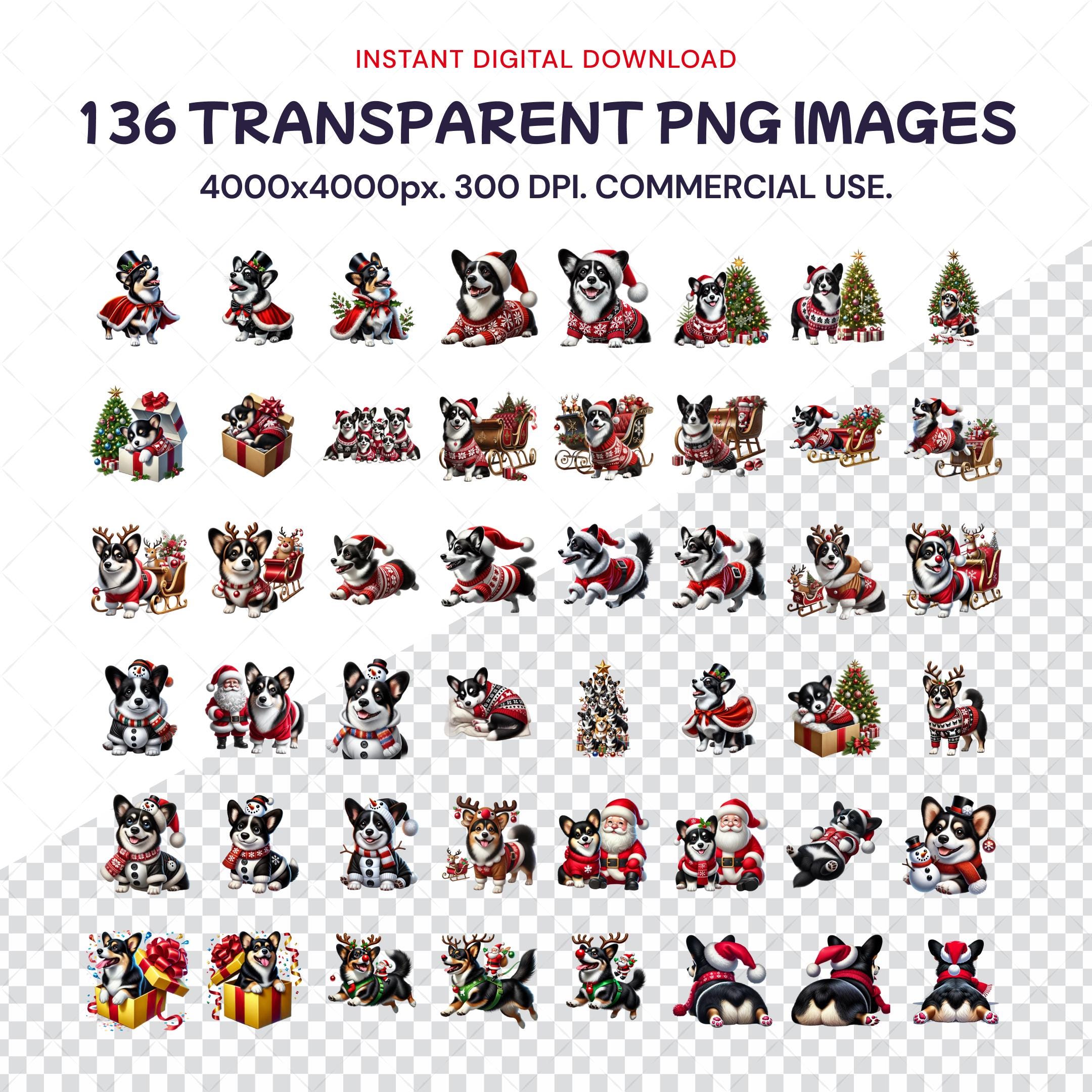 Christmas Black Corgi Clipart, Watercolor Cute Baby Dog PNG, Kawaii Pet ...