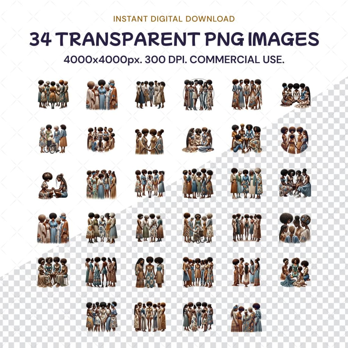 Praying Black Women Clipart, Watercolor African American Religious Girl Group PNG, Female ...