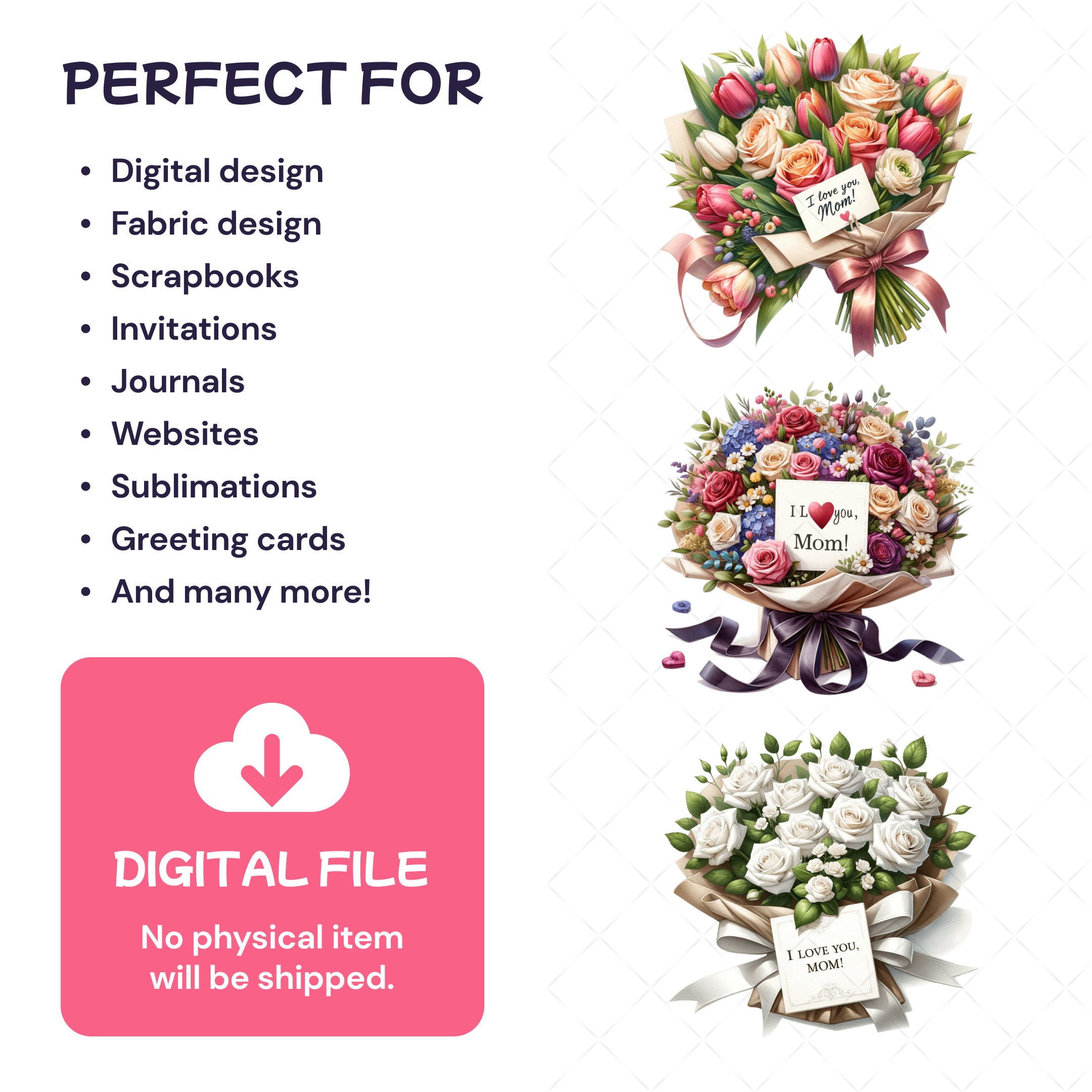 Mother's Day Flowers Clipart, Cute Watercolor Floral PNG Digital Bundle ...