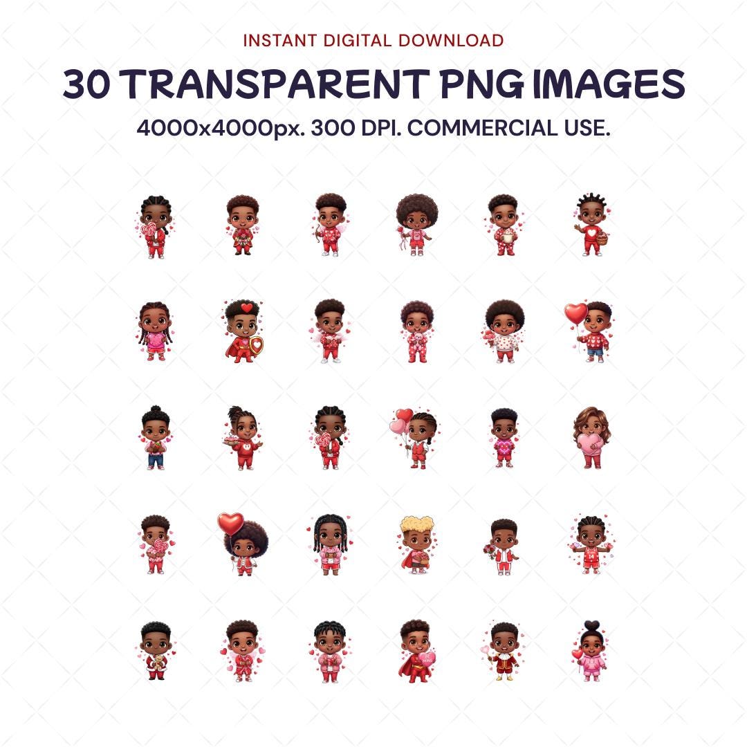 Valentine's Day Black Baby Boy Clipart, Cute African American Toddler ...