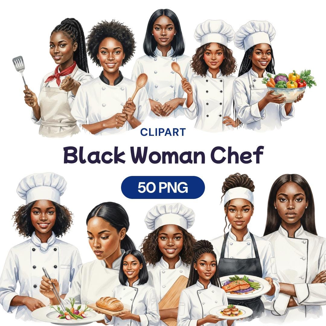 Black Woman Chef Clipart, 50 African American Female Cook PNG, Culinary ...