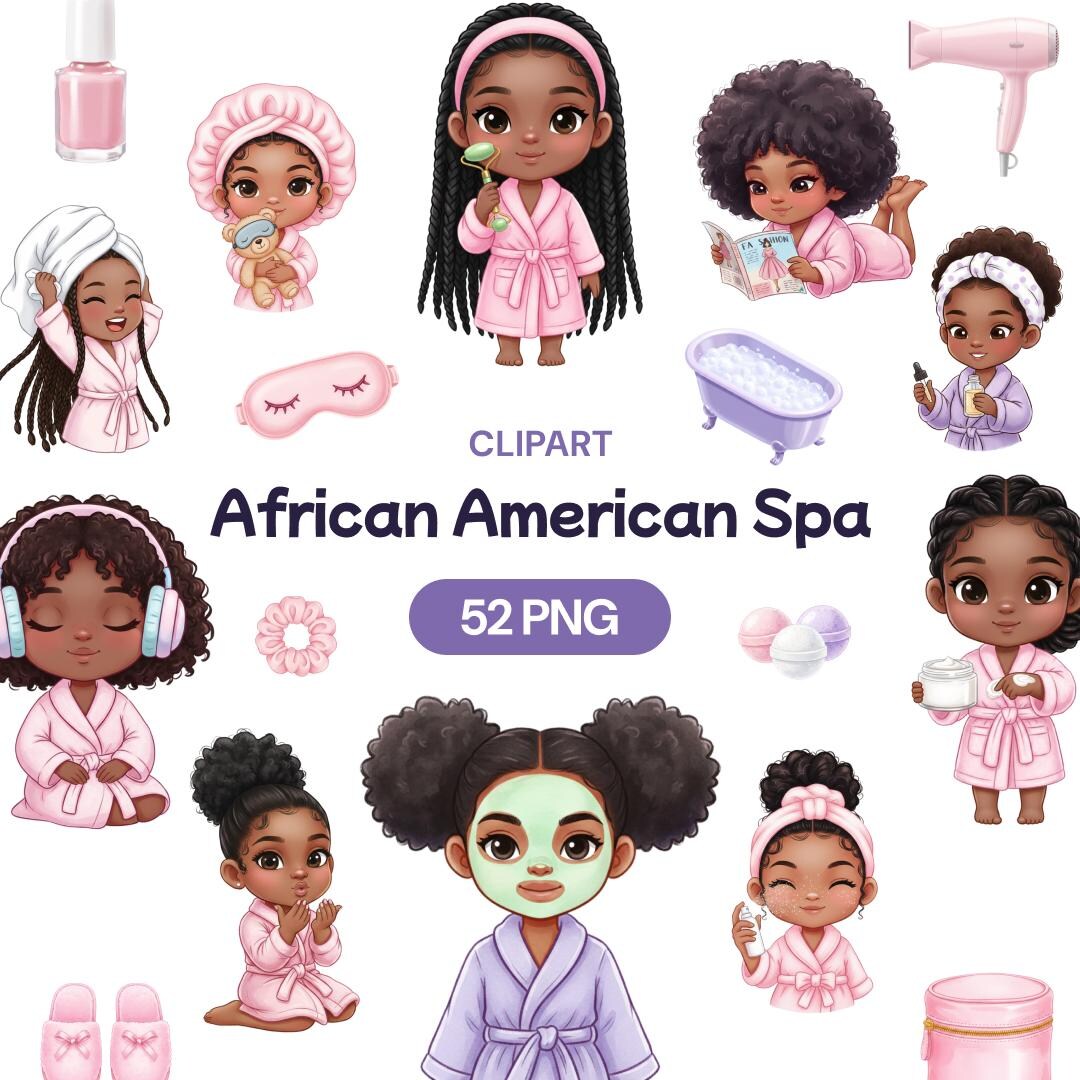 African American Spa Party Clipart, Cute Black Girl Skincare PNG ...