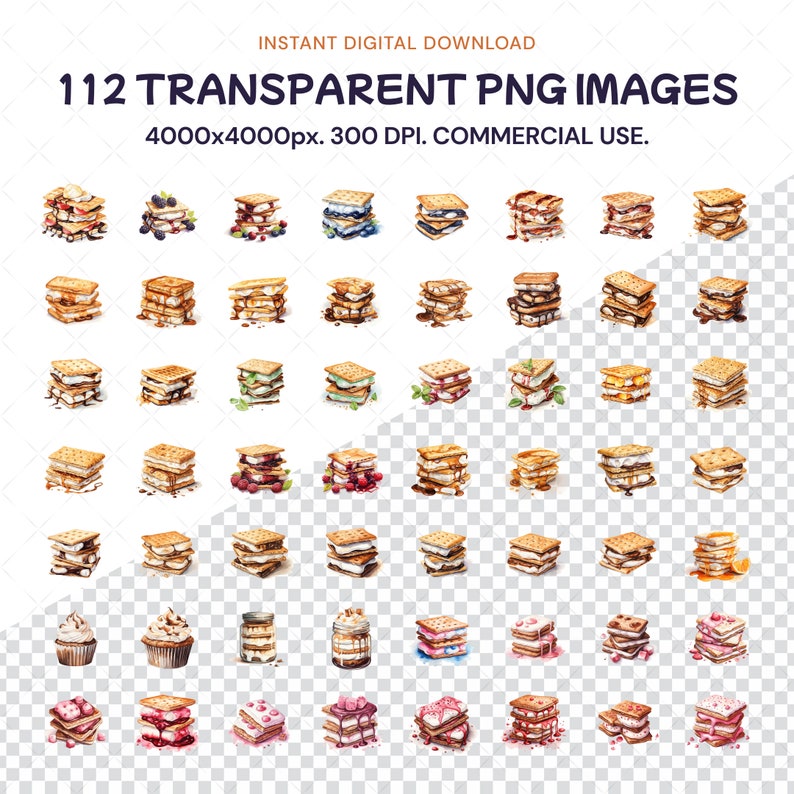 Smores Clipart, Watercolor Camping Food Transparent PNG Bundle ...