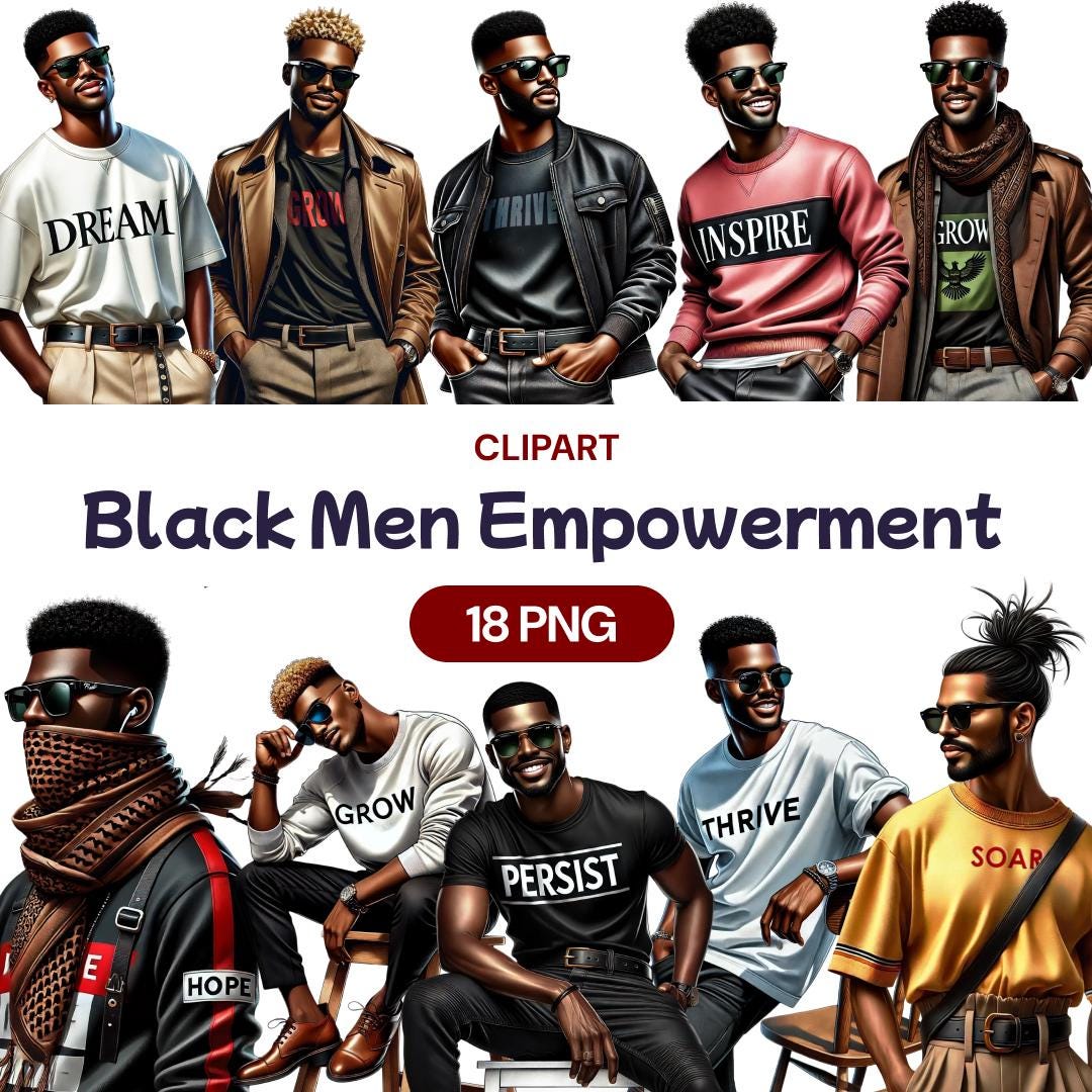 Black Men Empowerment Streetwear Clipart, Watercolor African American ...