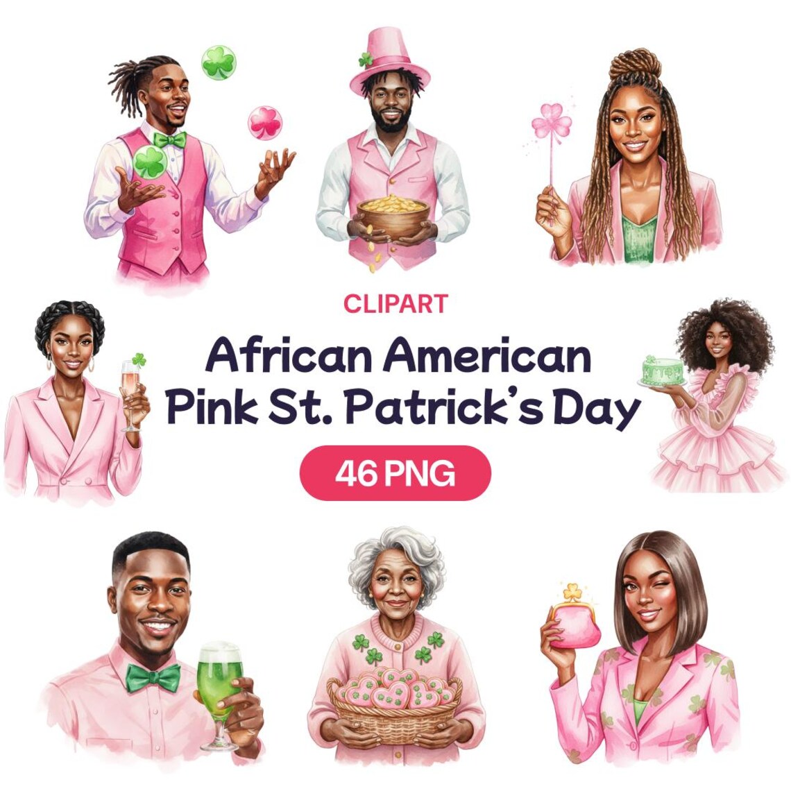 Pink St Patricks Day Clipart, African American PNG, Black Girly ...
