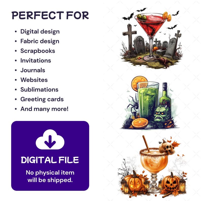 Watercolor Halloween Cocktail Clipart, Creepy Martini Drink Bar PNG ...