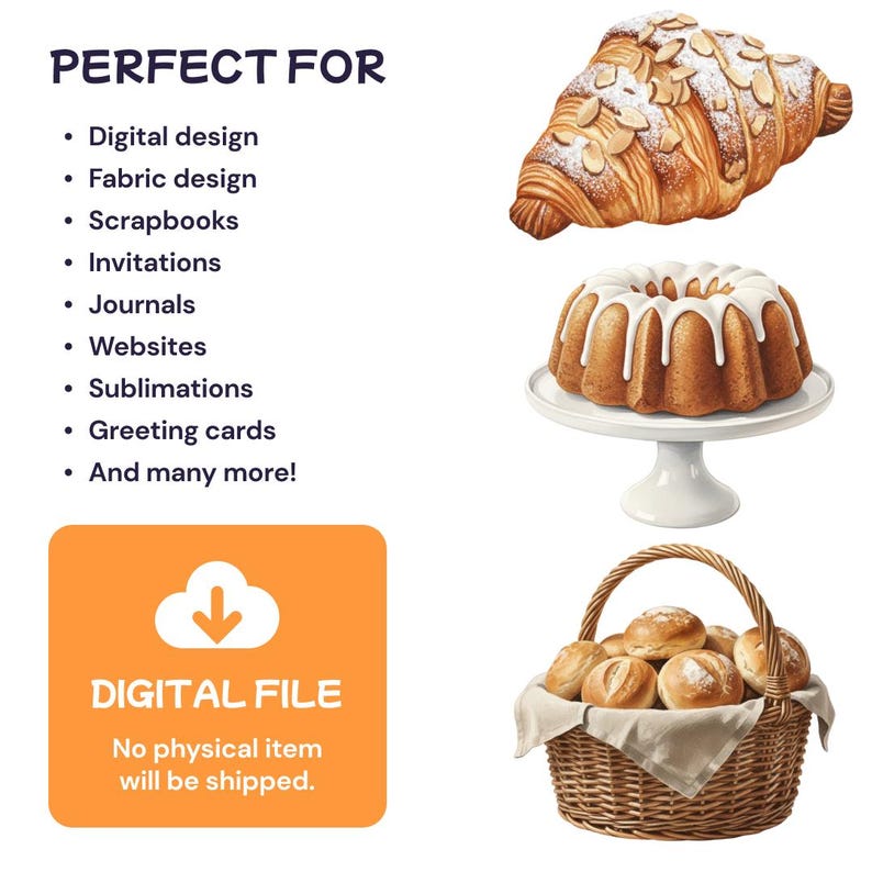 Baked Goods Clipart, Watercolor Pastry PNG, Bakery Bundle, Bread and ...