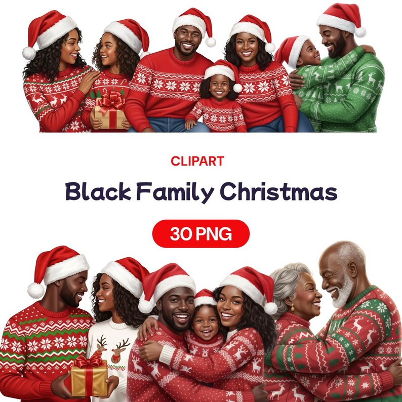 Black Family Christmas Clipart, African American First Xmas Eve Holiday ...
