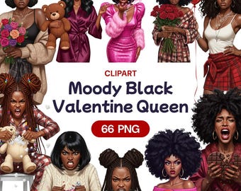 Funny Anti Valentine Girl Clipart, Galentine’s Day Sassy Black Woman ...