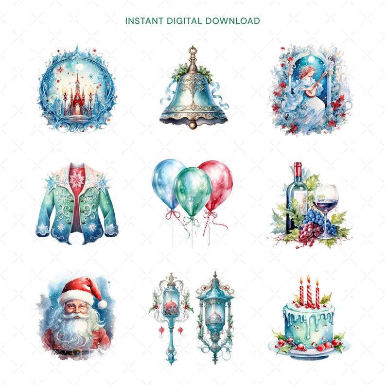 Christmas Clipart PNG Xmas Watercolor Transparent Bundle - Etsy