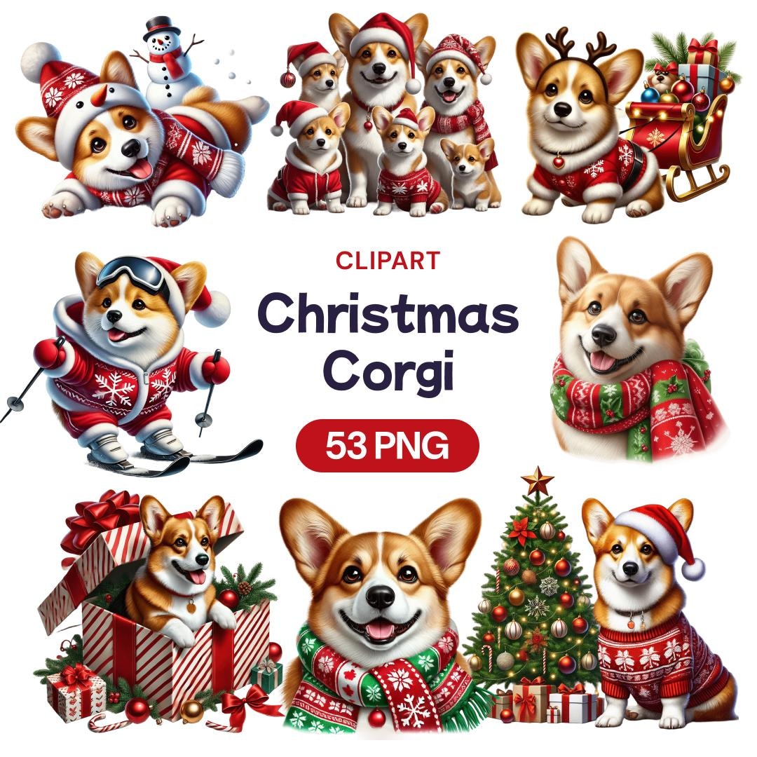 Christmas Corgi Clipart, Watercolor Cute Baby Dog PNG, Kawaii Pet Puppy ...