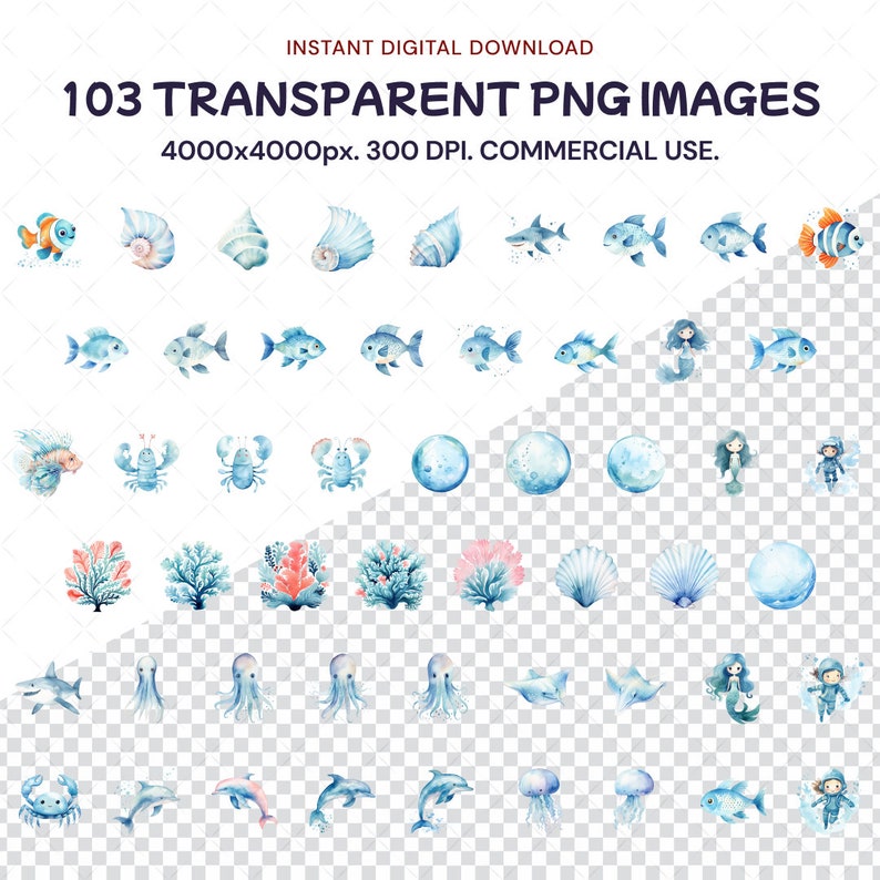 Undersea Clipart, Watercolor Fish Transparent PNG, Cute Ocean Animal ...