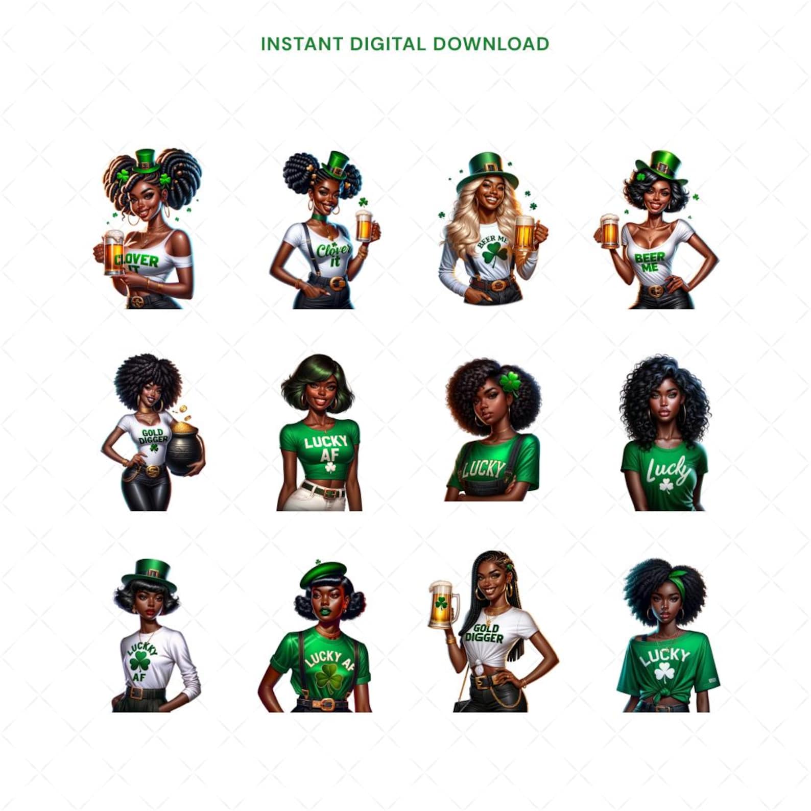 St Patrick's Day Black Girl Clipart, Cute Watercolor African American ...