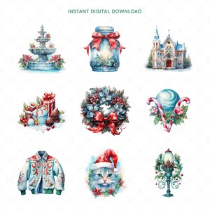 Christmas Clipart PNG, Xmas Watercolor Transparent Bundle Digital File ...