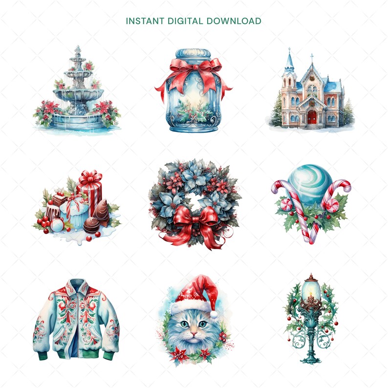 Christmas Clipart PNG Xmas Watercolor Transparent Bundle - Etsy