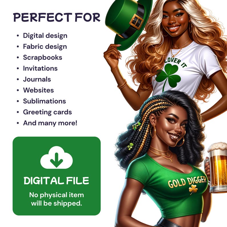 St Patrick's Day Black Girl Clipart, Cute Watercolor African American ...