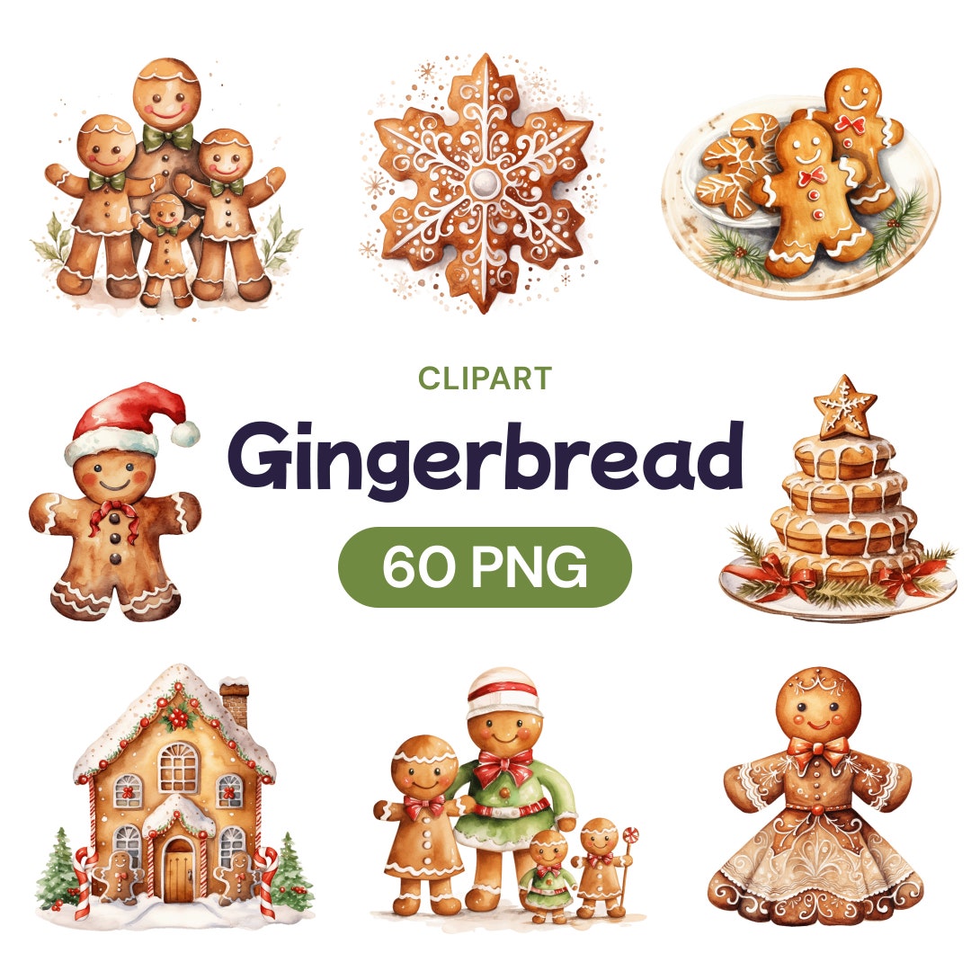 Watercolor Gingerbread Man Clipart, Christmas Cookie PNG Bundle ...
