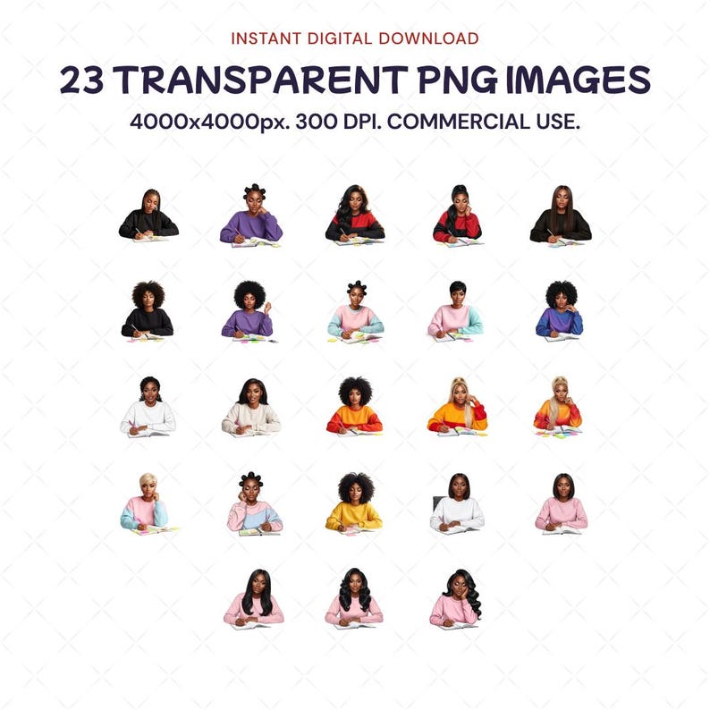 Black Women Planner Clipart, Watercolor PNG Graphics (23 Images) - Etsy