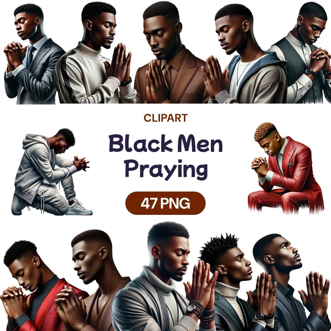 Black Men Praying Hand Clipart Watercolor African American Religious