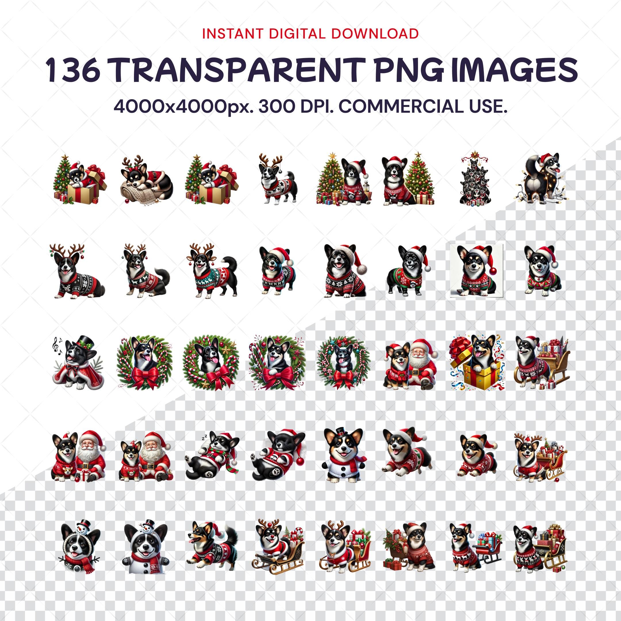 Christmas Black Corgi Clipart, Watercolor Cute Baby Dog PNG, Kawaii Pet ...