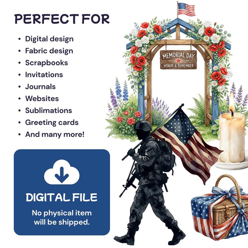 Memorial Day Clipart, Watercolor Veteran PNG, Patriotic Military ...