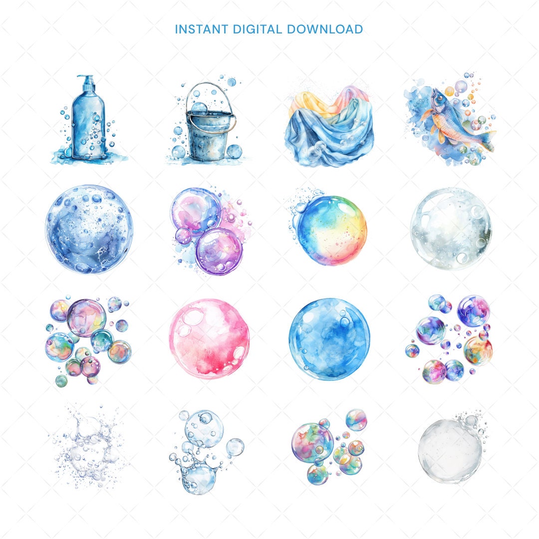 Cute Bubbles Clipart, Playful Iridescent Bubble Watercolor Illustration ...