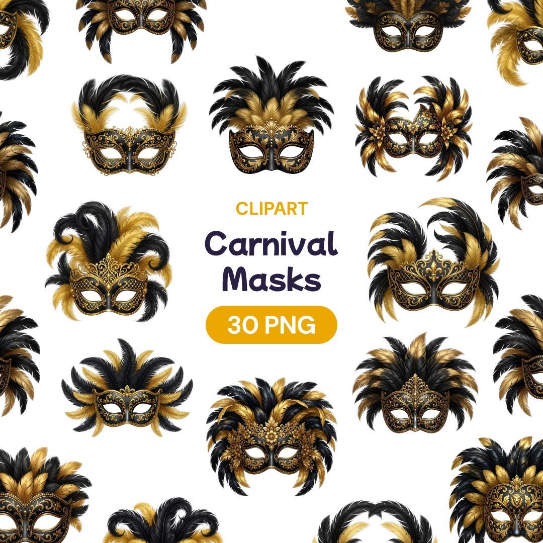 Carnival Mask Clipart, Masquerade Ball PNG, Black and Gold Mask ...