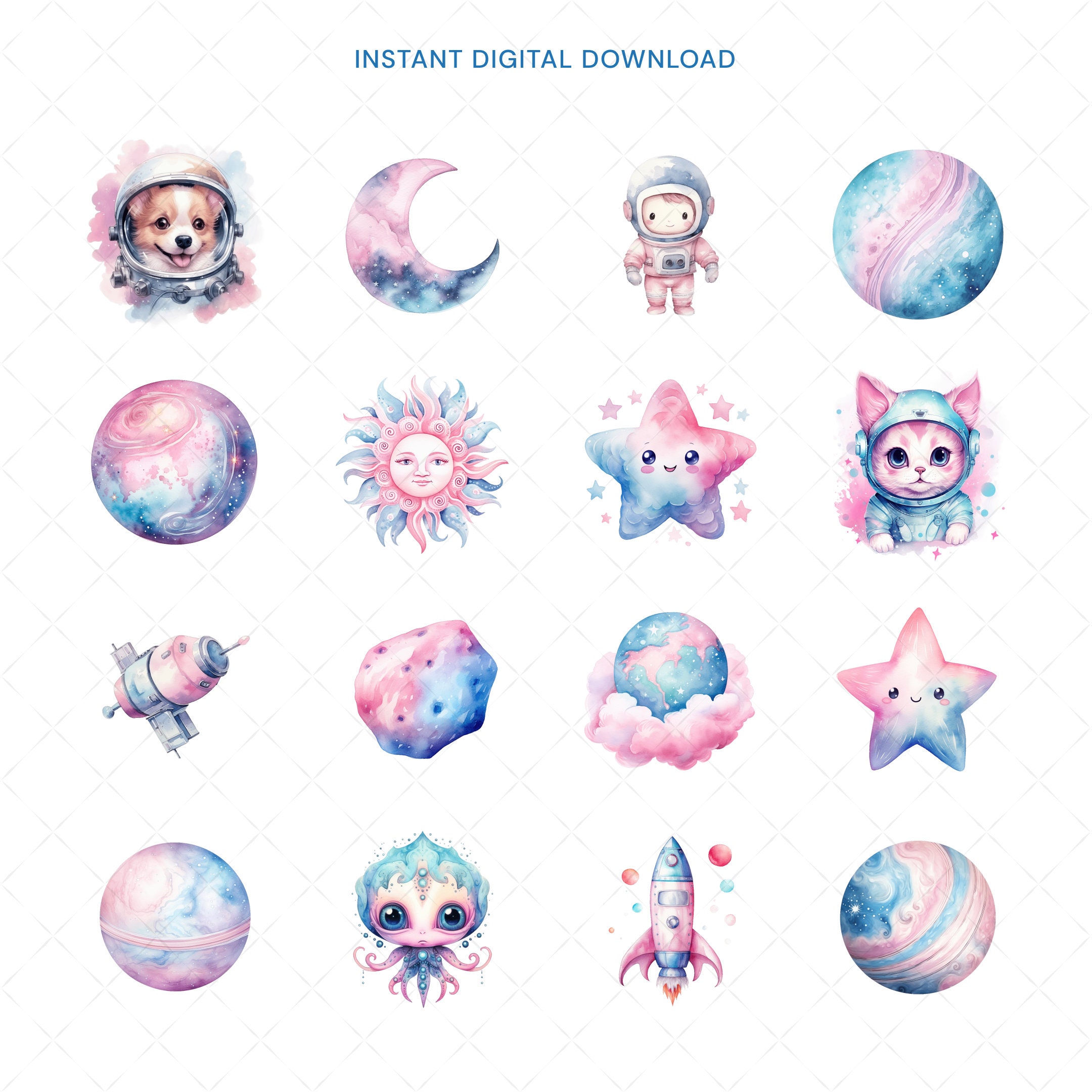 Pastel Outer Space Clipart Cute Watercolor Stars Transparent - Etsy Canada