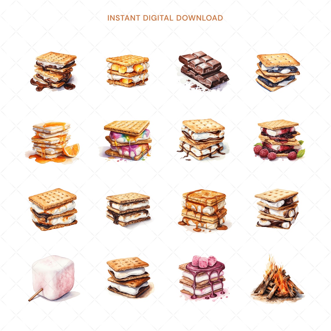 Smores Clipart, Watercolor Camping Food Transparent PNG Bundle ...