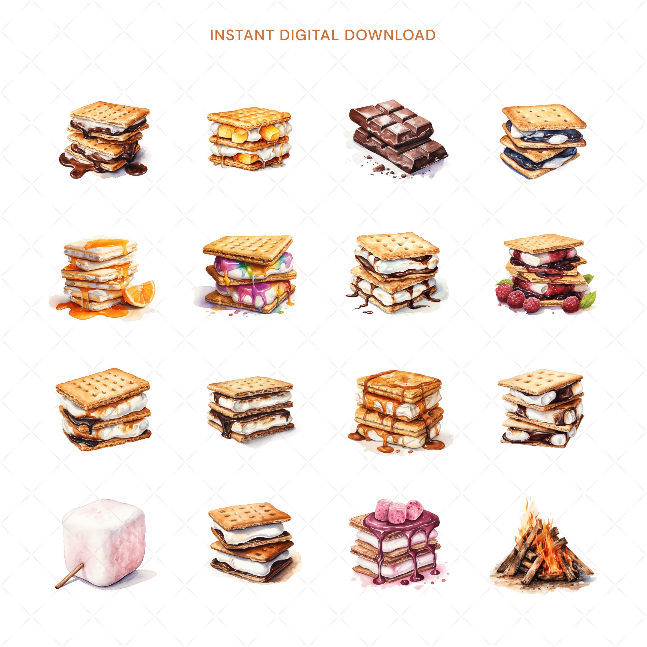 Smores Clipart, Watercolor Camping Food Transparent PNG Bundle ...
