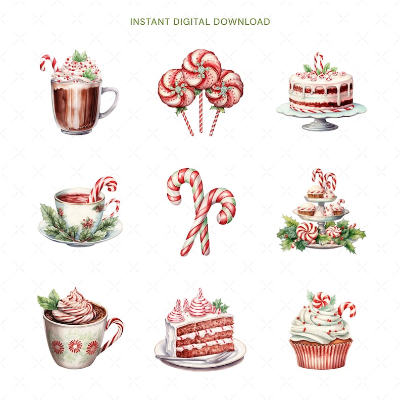Watercolor Peppermint Clipart, Cute Christmas Candy Cane Bark ...
