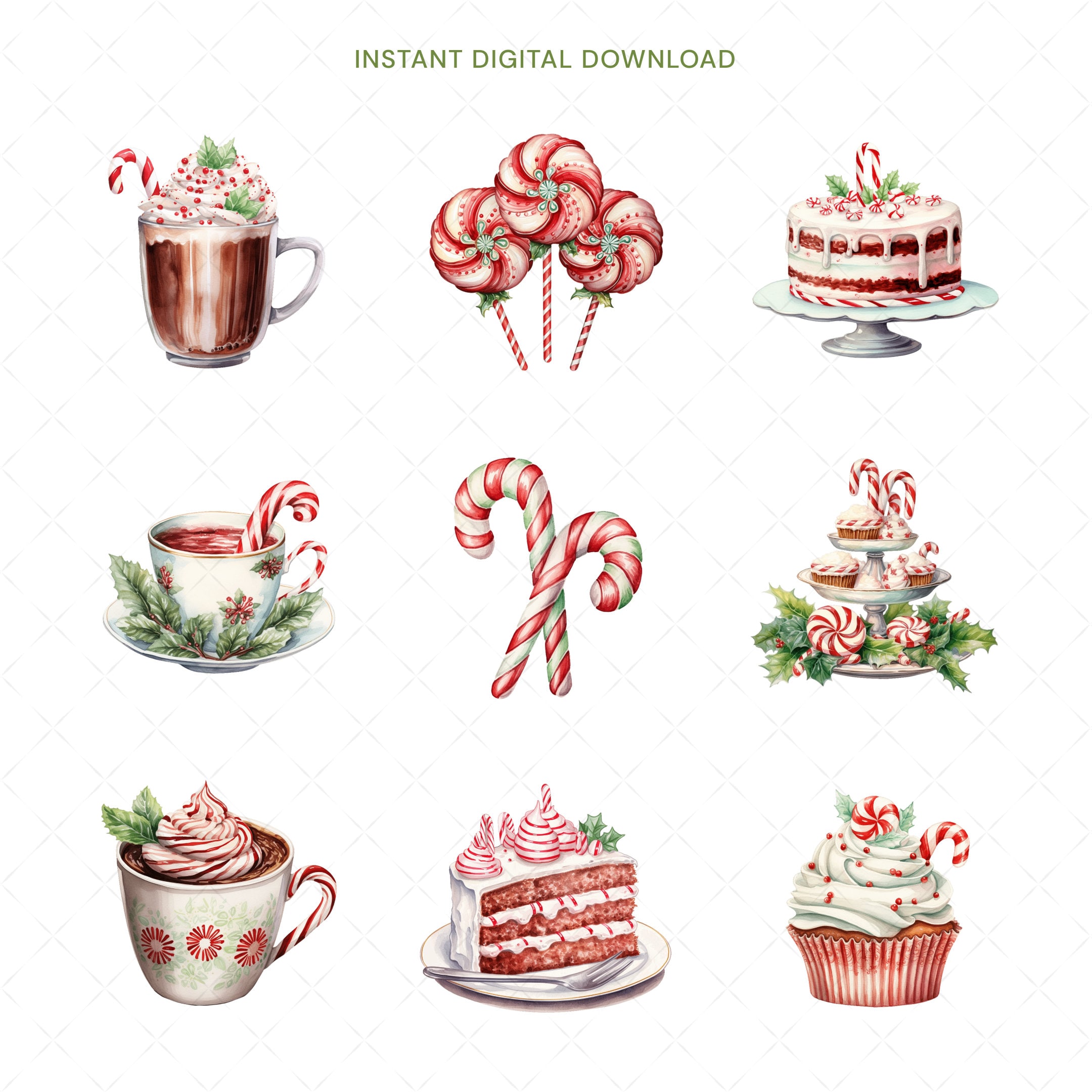 Watercolor Peppermint Clipart, Cute Christmas Candy Cane Bark ...