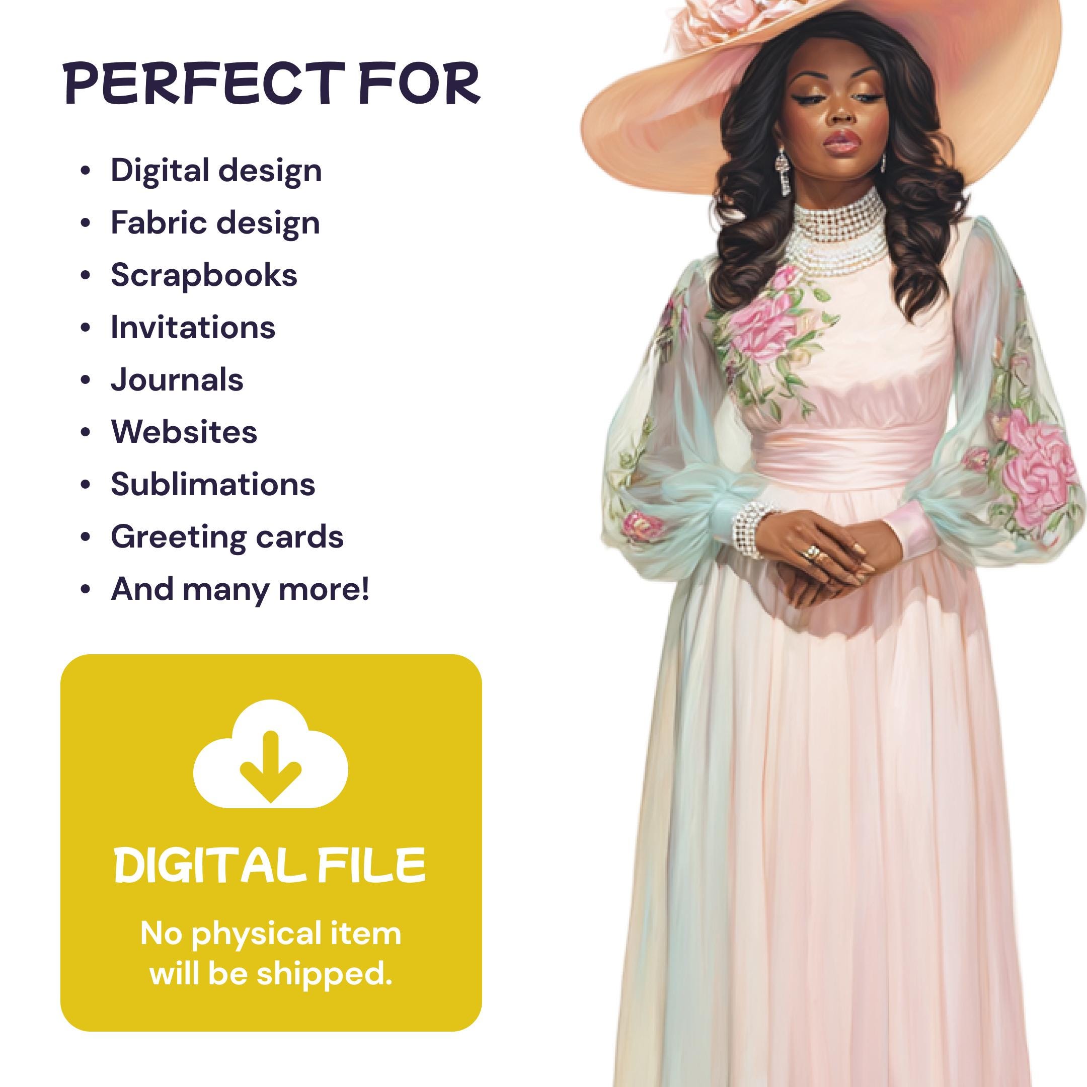 Black Women Sunday Church Attire Clipart PNG, African American Lovely ...