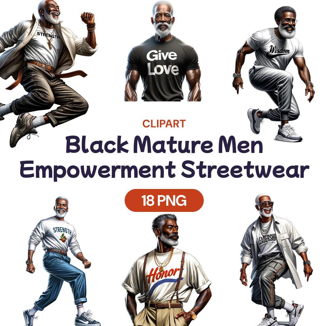 Black Mature Men Empowerment Streetwear Clipart PNG, Watercolor African ...