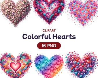 Colorful Heart Clipart, Rainbow Love PNG Bundle, Fire Ice Galaxy Floral ...