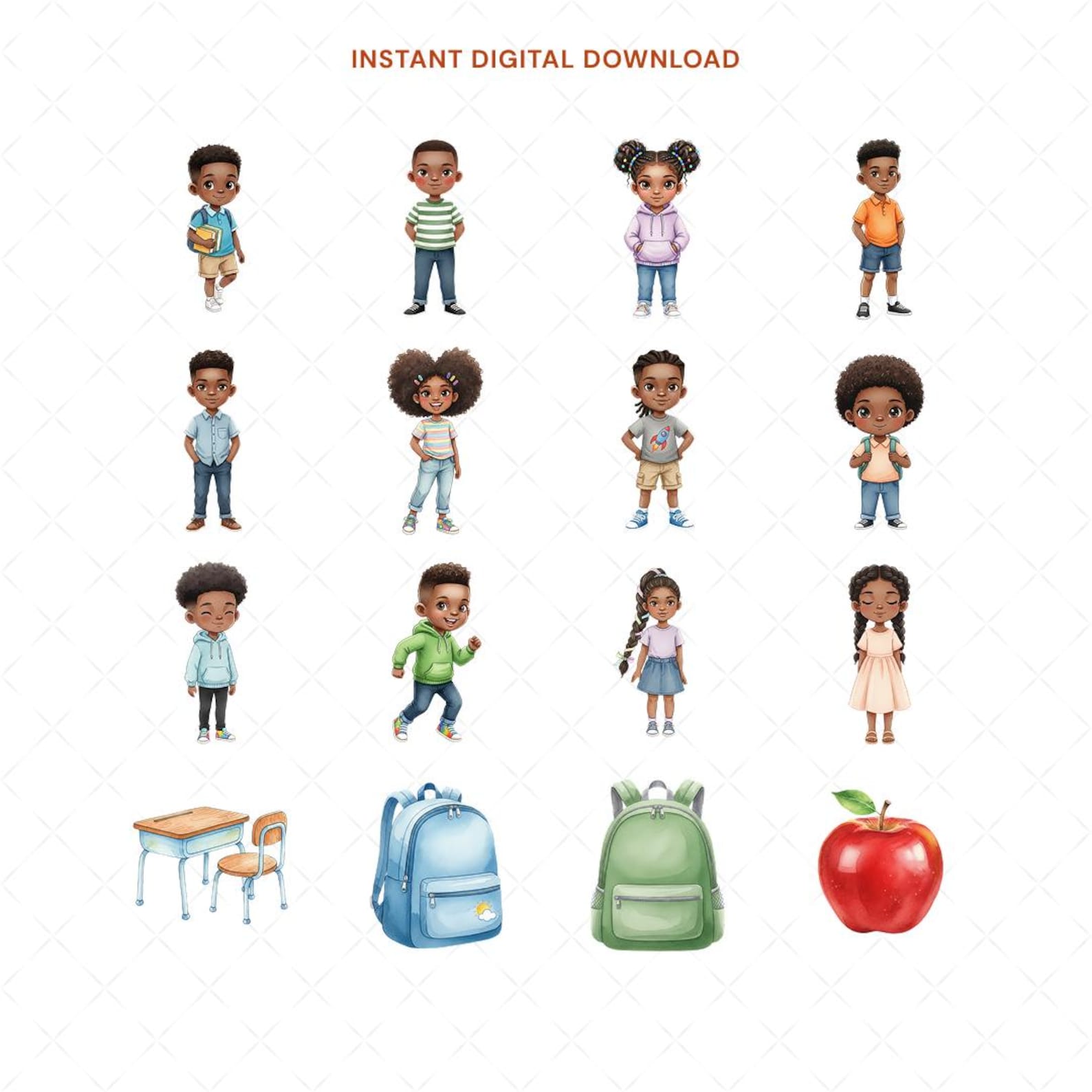 Black School Kids Clipart, 80 African American Children PNG, Back to ...