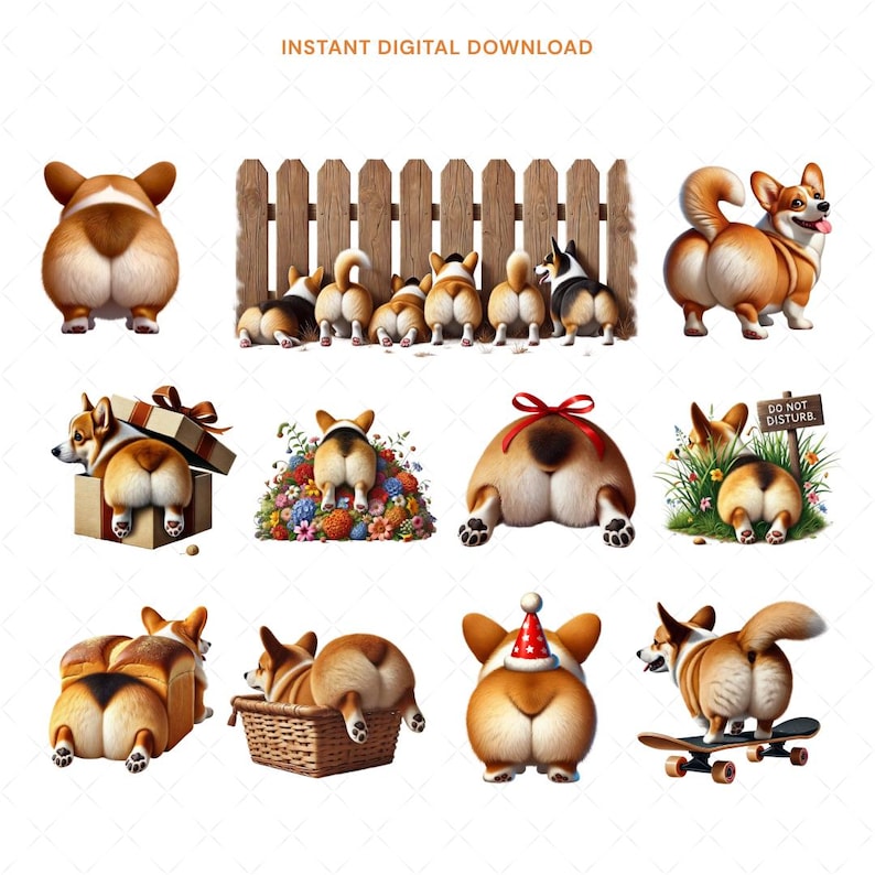 Cute Corgi Butt Clipart PNG, Kawaii Baby Dog Watercolor Illustration ...