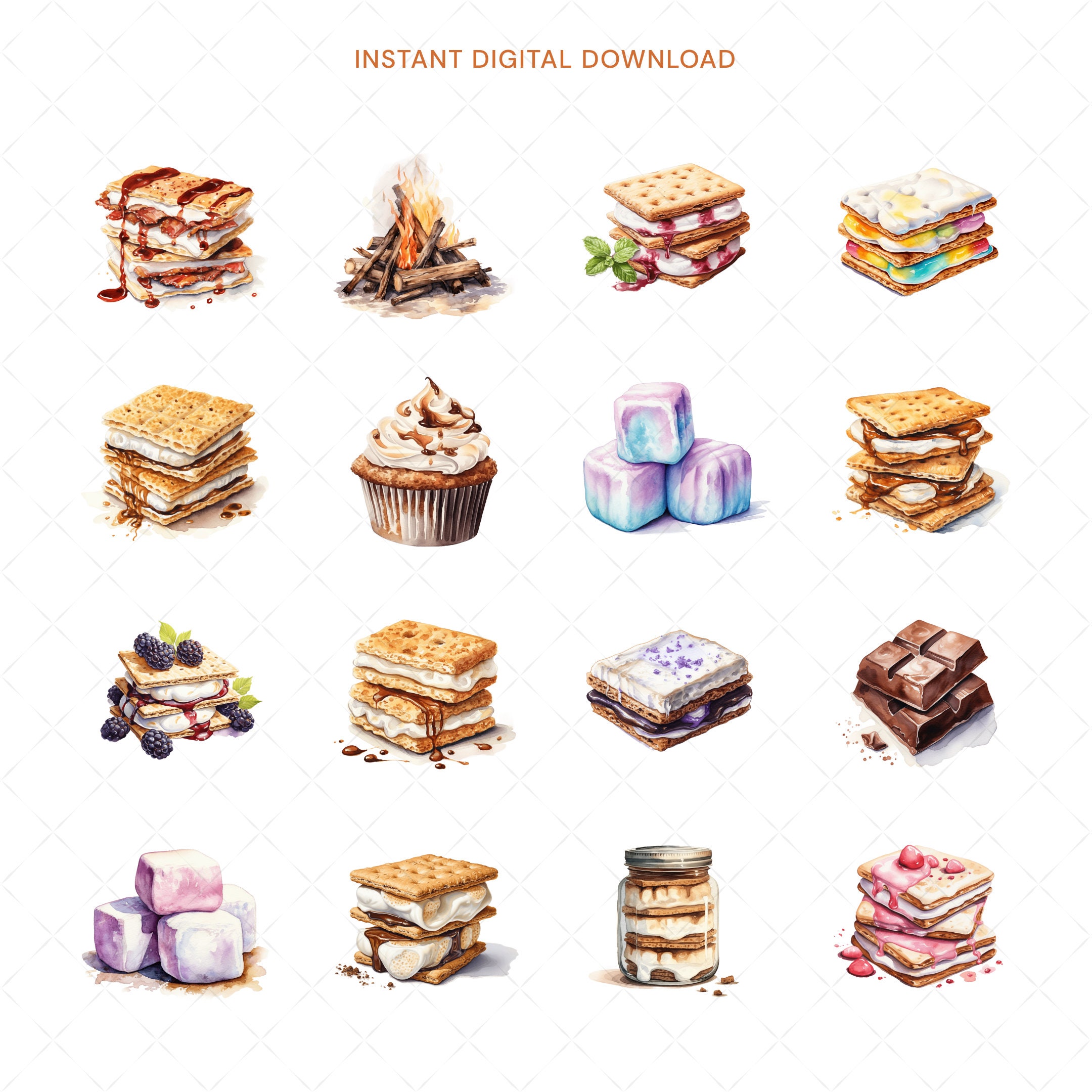 Smores Clipart, Watercolor Camping Food Transparent PNG Bundle ...