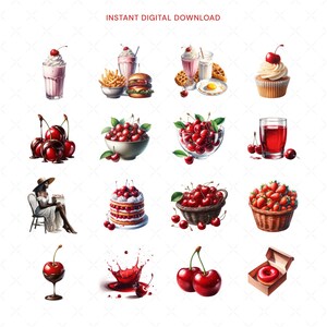 Cherry Watercolor Clipart, Cute Fruit Basket, Summer Pie Desserts ...