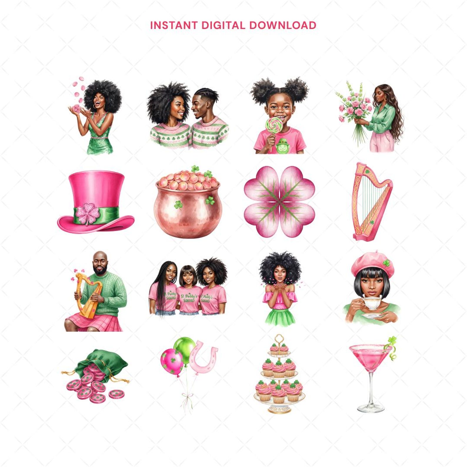 Pink St Patricks Day Clipart, African American PNG, Black Girly ...